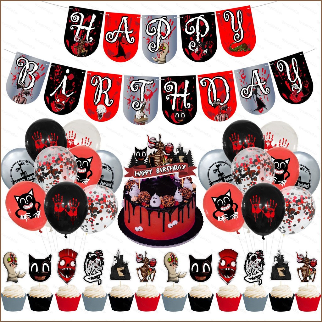 sy Halloween Dark Horror flag banner balloon set gory birthday cake ...