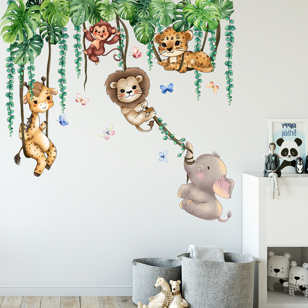 Cartoon Cartoon Wall Stickers, Monkey Vine Stickers, Elephant Lion ...