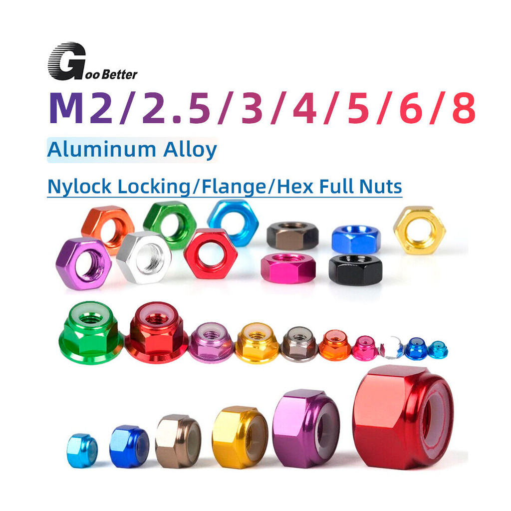 M2 M2.5 M3 M4 M5 M6 M8 Nylock Locking/Flange/Hex Full Nuts Aluminum Nut | Shopee Philippines