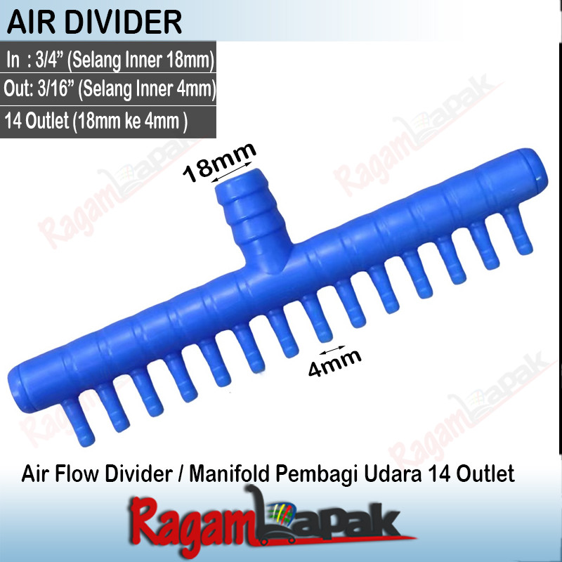 Air Flow Divider/Manifold Air Divider 14 Outlet 3/4" To 3/16" (18mm x ...