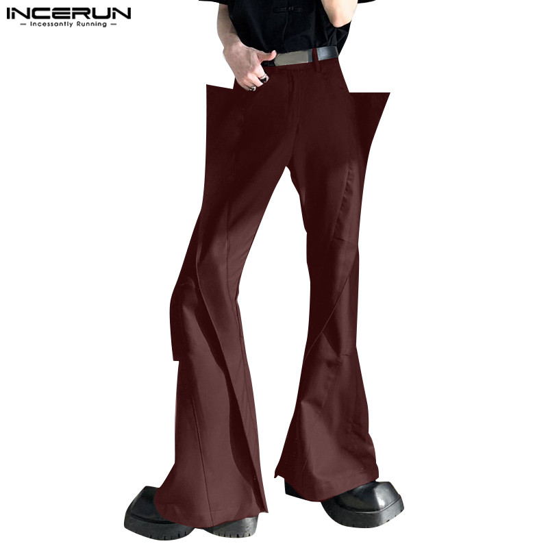 INCERUN Men Korean Casual Deconstructed Design Solid Color Bootcut ...