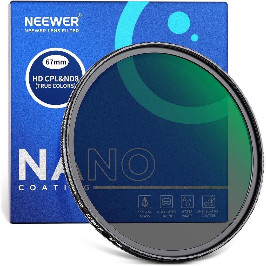 NEEWER 67mm 2 in 1 True Color CPL with ND8 (3 Stops) Neutral Density ...