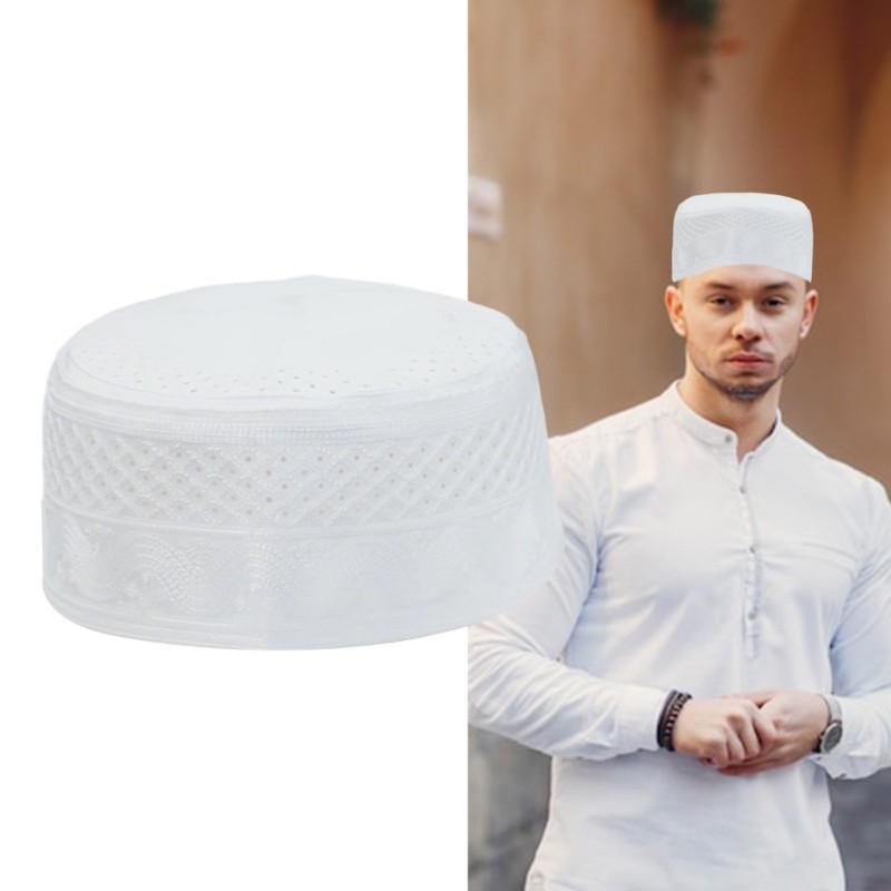 PP Traditional Arabic Kufi Hat Men Muslims Headpiece Turban Hat White ...