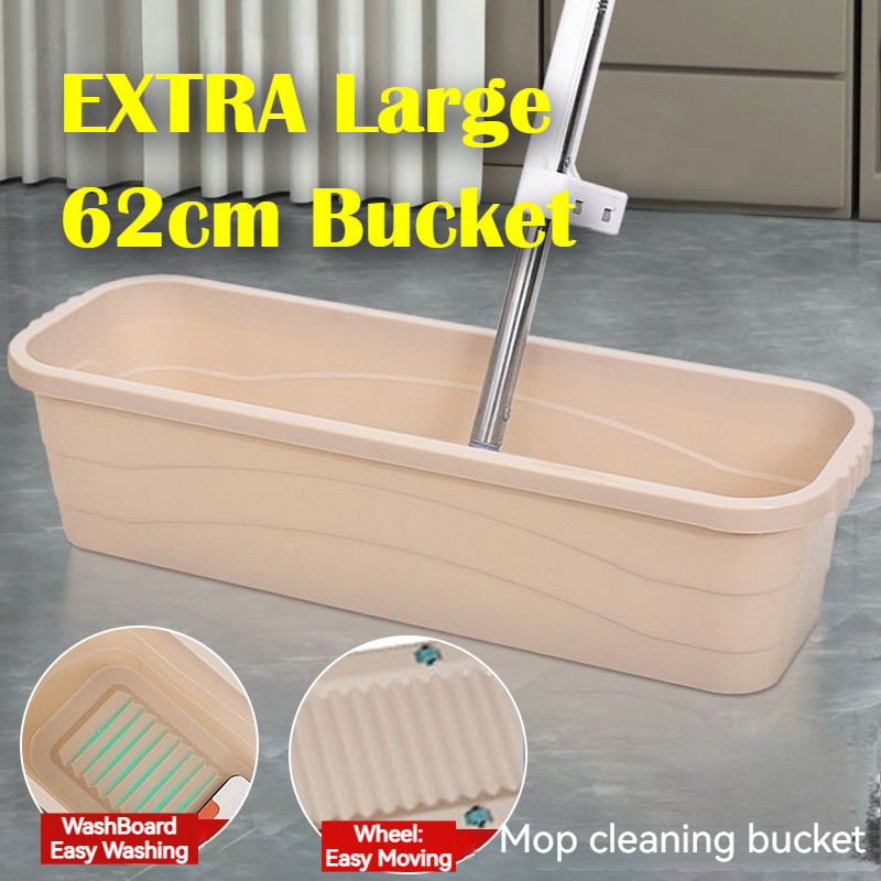 Extra Large 62cm Long Pail Flat Mop Bucket WashBoard Wheel Easy Mop ...