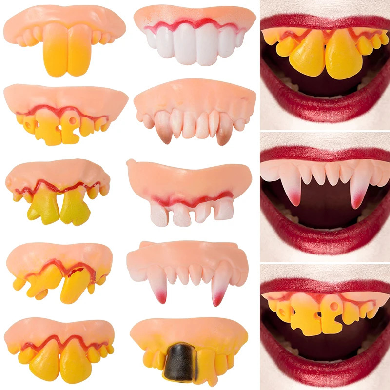 Denture Set Fake Tooth Cap Front Teeth Costume Braces Kit Halloween ...