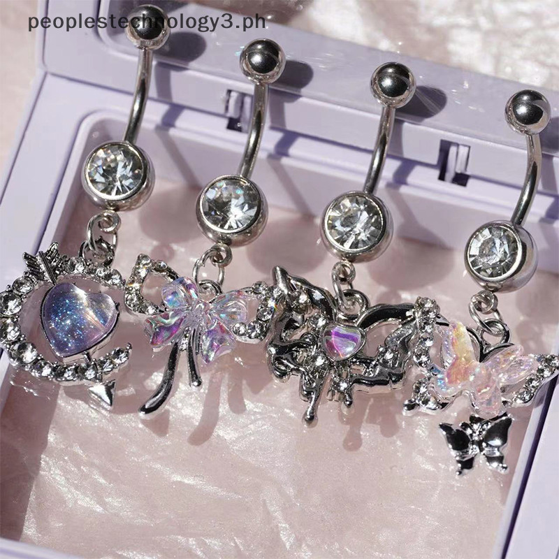 # fashion # Colorful Fashion Zircon Butterfly Heart Stainless Steel Belly Button Rings For Women ...