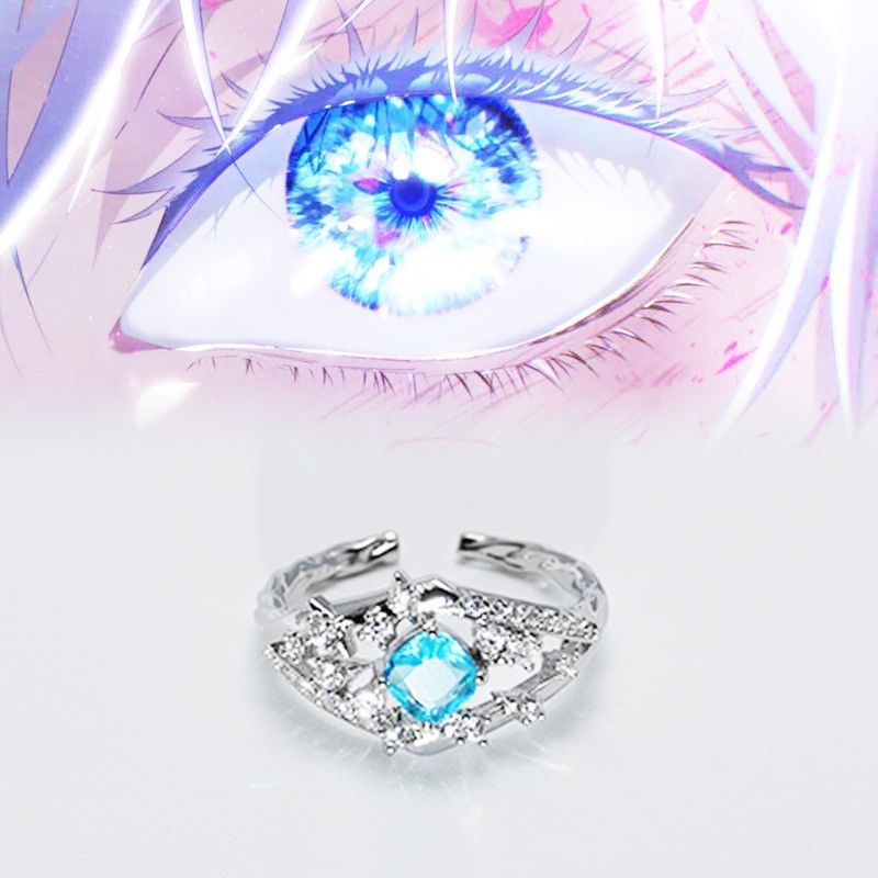 Anime Jujutsu Kaisen Ring Gojo Satoru Blue Eyes Zircon Metal Adjustable ...