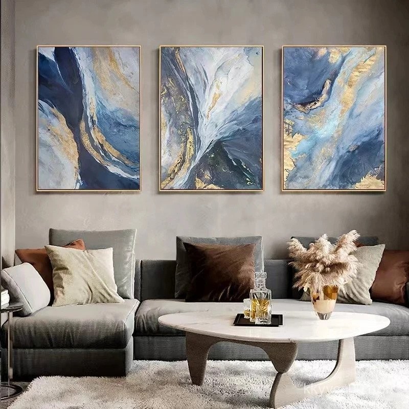 Gold Luxury Canvas Painting Wall Art Picture Abstract Minimalist Blue ...