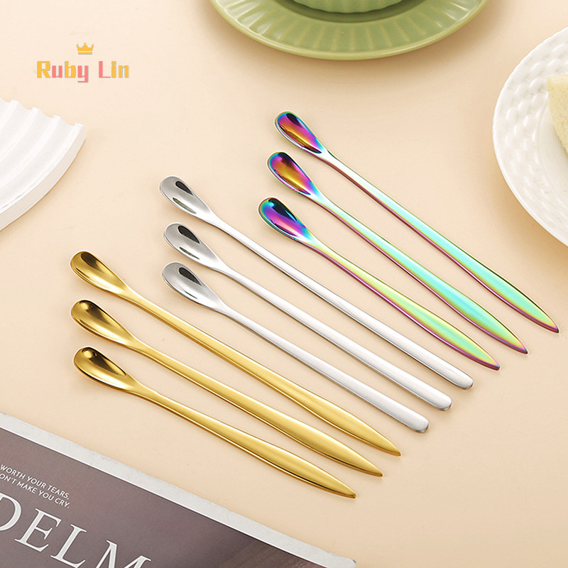 Ruby Lin Stainless Spoon Round Teaspoon Long Handle Mixing Stirring ...