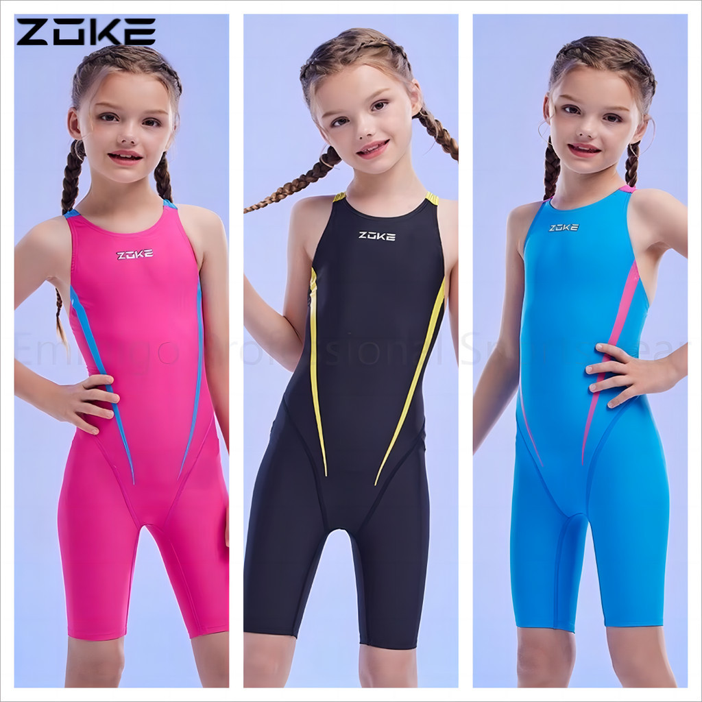 Zoke Girl Child Swimsuit Training Porfessional Racing Kneesuit Kids ...