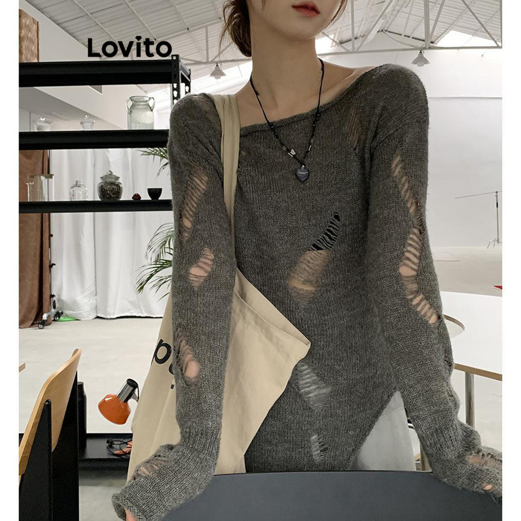 Lovito Women Plain Split Front Sweater LNA70437 | Shopee Philippines