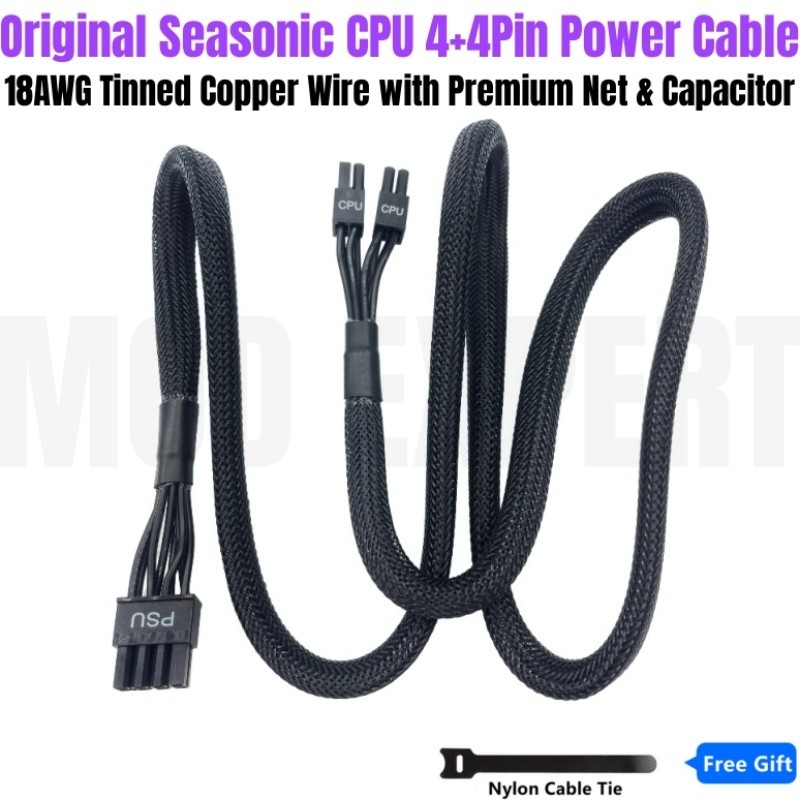 Original Seasonic CORE CPU Power Cable 8Pin to 4+4Pin EPS Braided Net ...