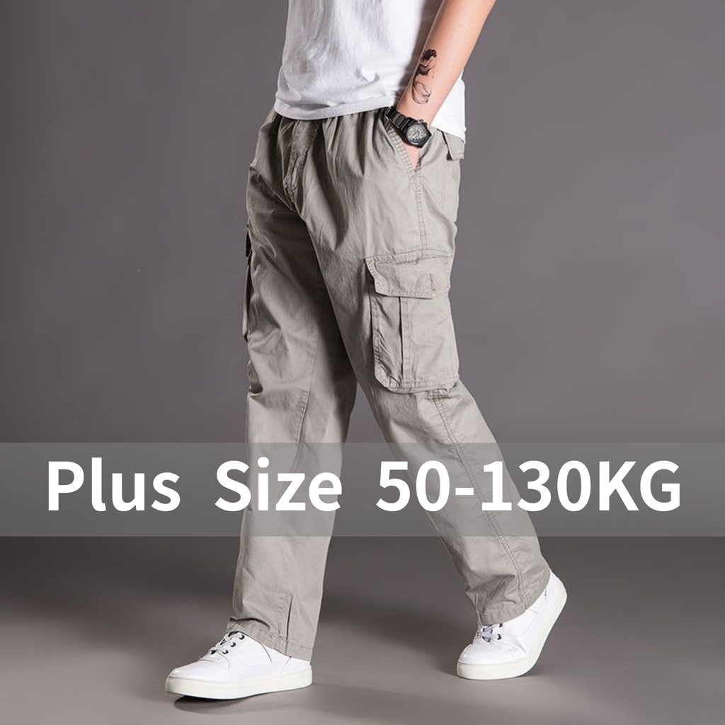 M-6XL Plus Size Cargo Pants Men Work Business Cotton Elastic Waist ...