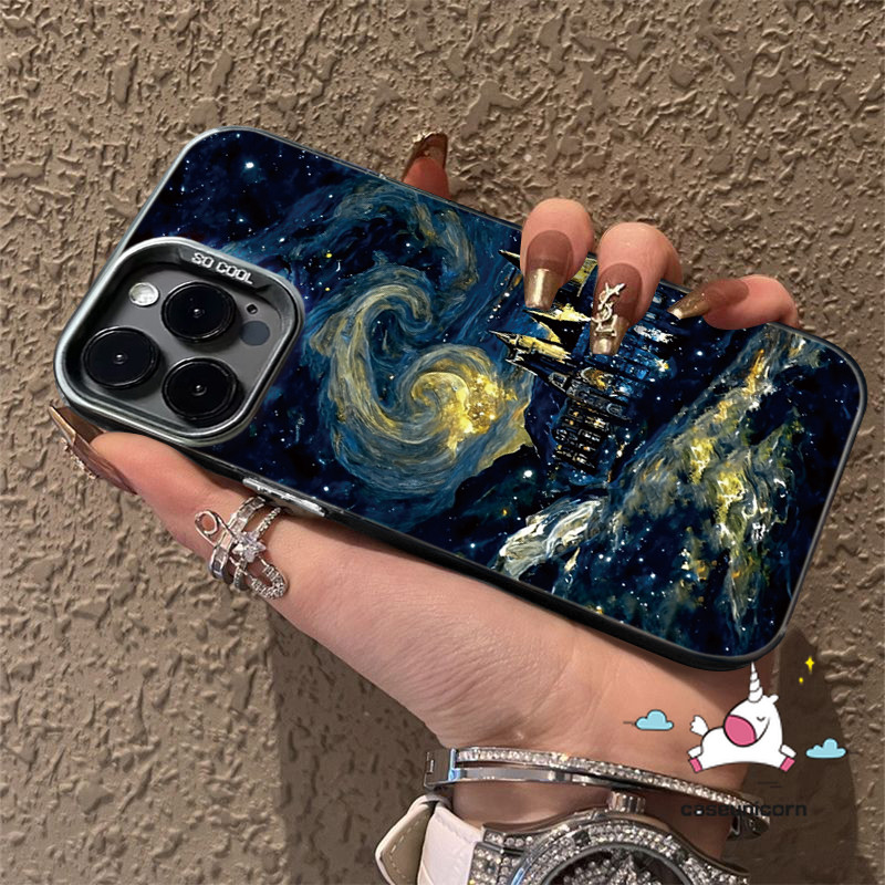 Trend Brand Cute Cat Kitten Starry Sky Cartoon Oil Painting Case ...