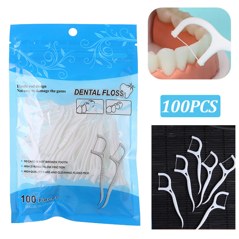 100pcs Disposable Dental Floss Toothpicks Floss Interdental Brush Teeth ...