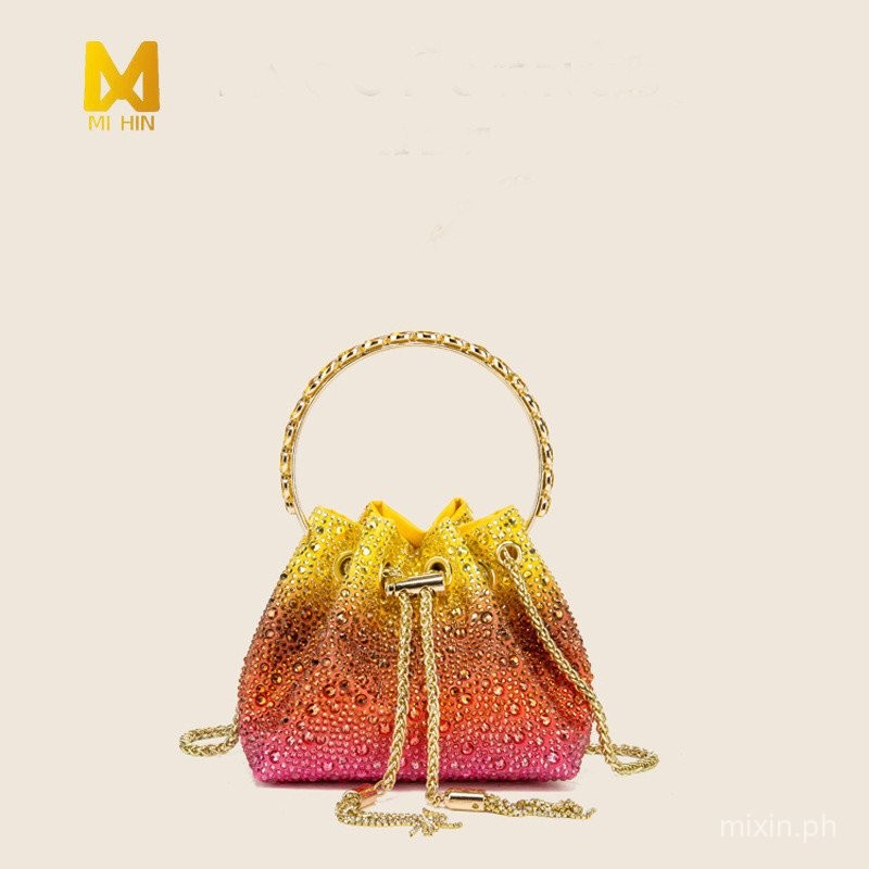 Handbag Diamond Crystal Bucket Bag Metal Ring Women's Bag Volcanic Rock ...