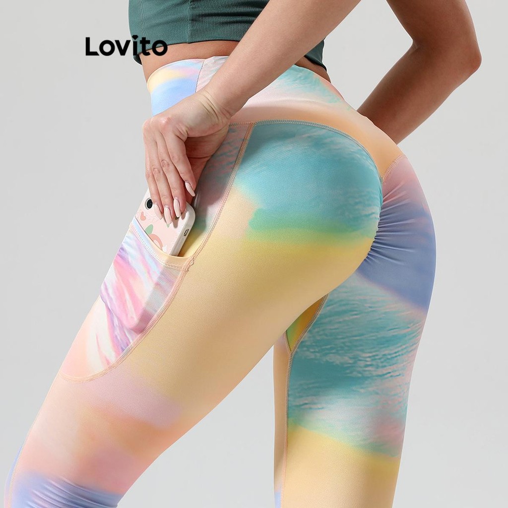 Lovito Women Sporty Hand Painted Pocket Printing Sports Legging LNL77126 | Shopee Philippines