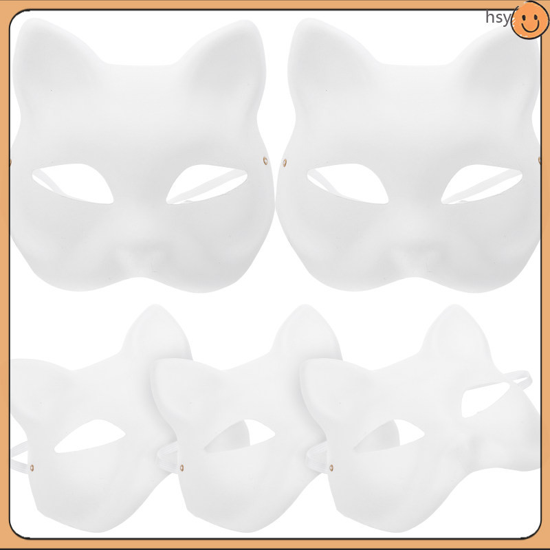 5 Pcs Mask Cat White Masks Base Half Face Blank Cosplay Pulp Paper ...
