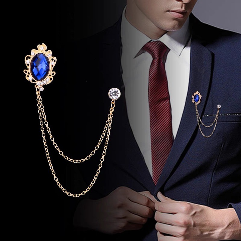Vintage Gem Chain Tassel Corsage Designer Brooches Pin For Men's Suits ...