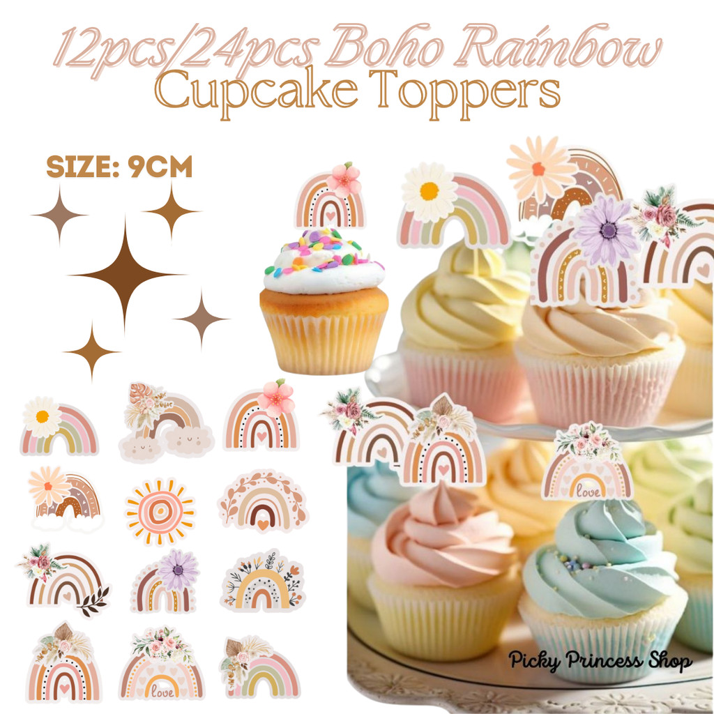 Pastel Pink Rainbow Boho Cake Toppers Aesthetic Decorations Baby ...