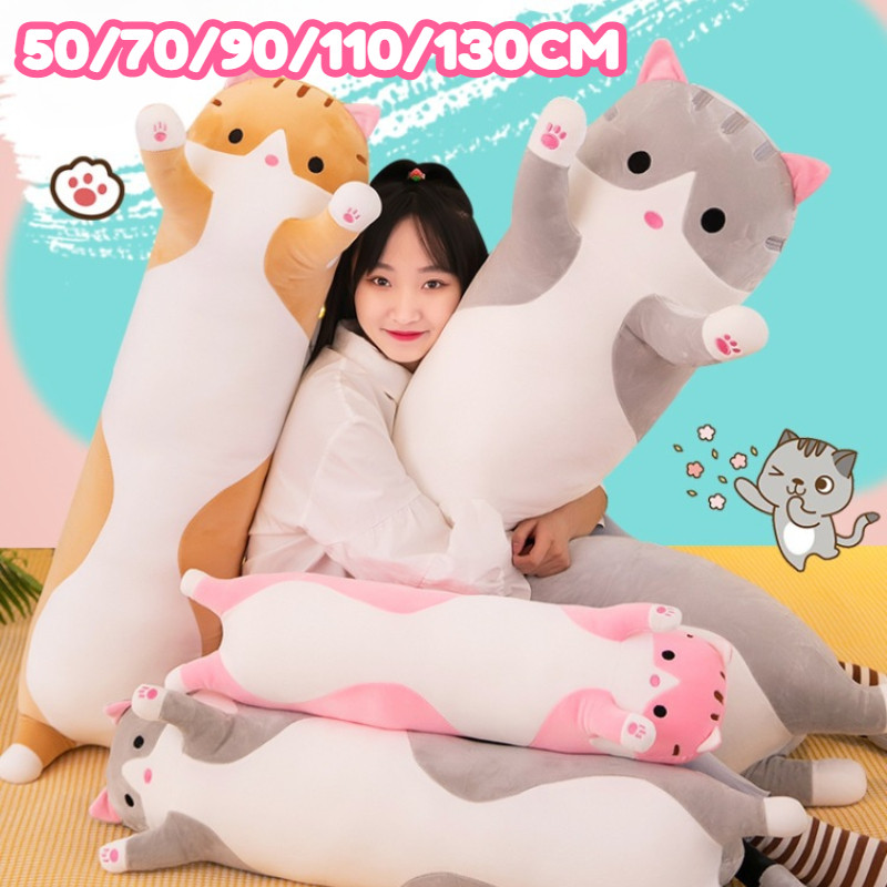 50/70/90/110/130CM Cat Plushie Stuffed Toy Soft Big Plushie Long Hotdog ...