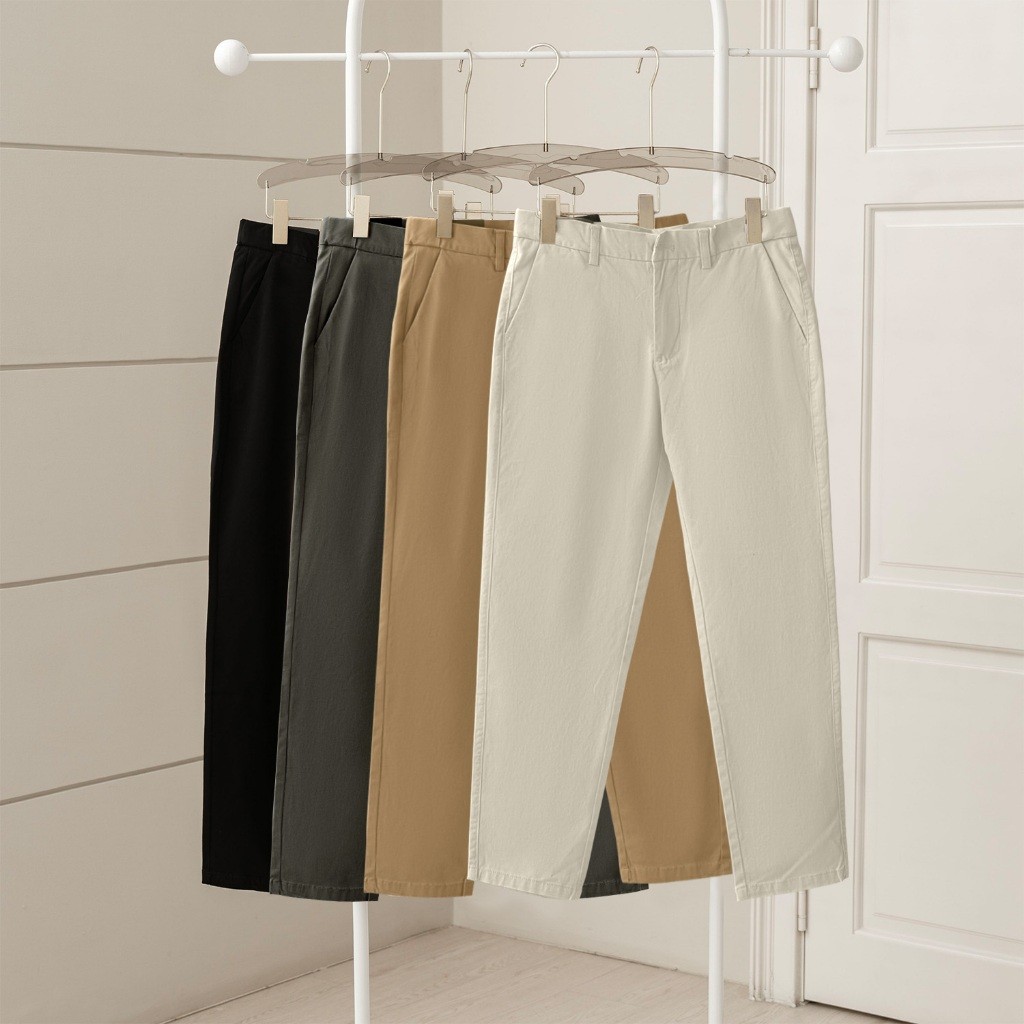 Collection of Long Khaki Pants with Hidden Chunky Belt, Standard Form, Elegant - POLOMAN ...