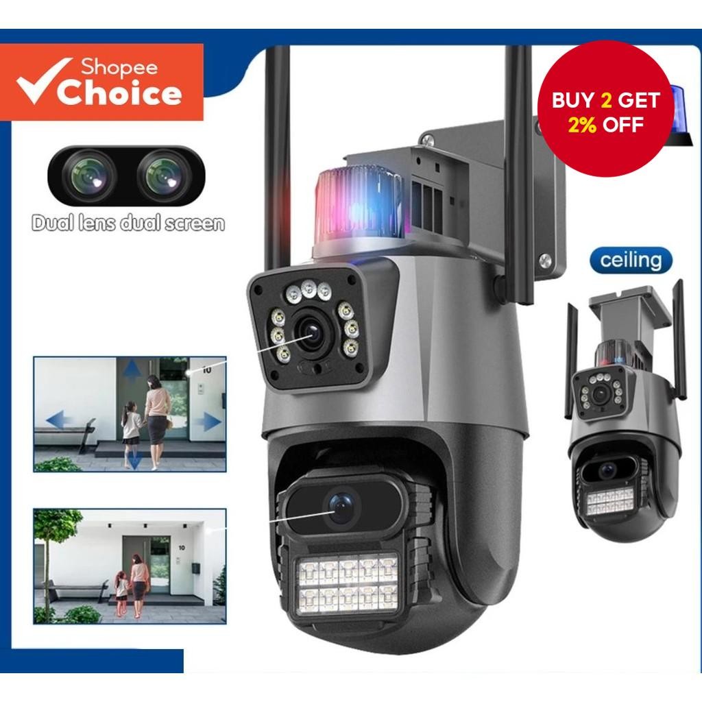 Dual Lens Outdoor Security Surveillance Camera with Built-in Siren ...