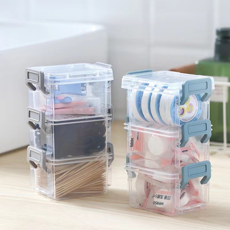 3PCS Mini Stackable Storage Box with Lid Dustproof Cosmetics and Drug ...
