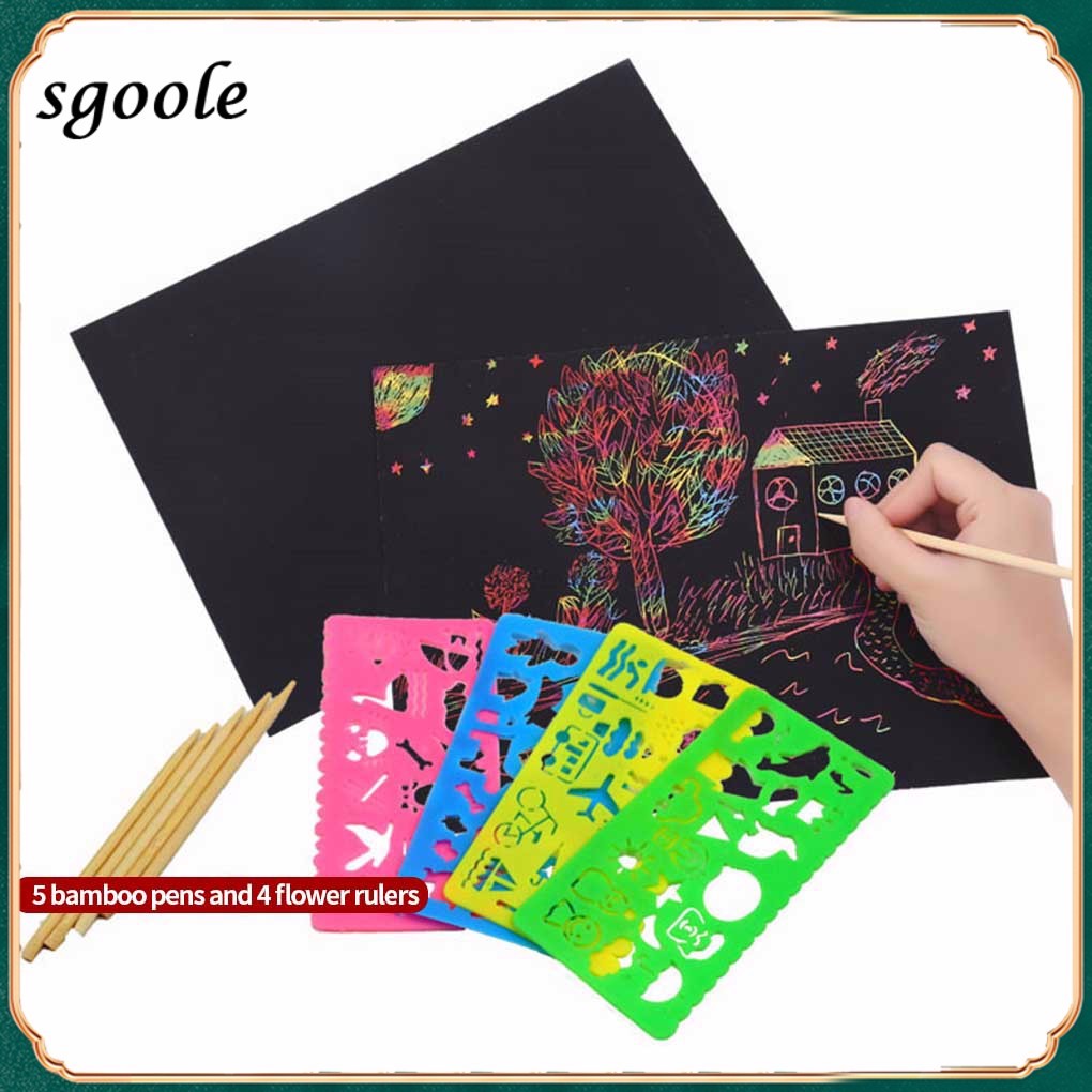 Children Scratch Painting Paper Kids DIY Sheet Templates & Pens Drawing ...