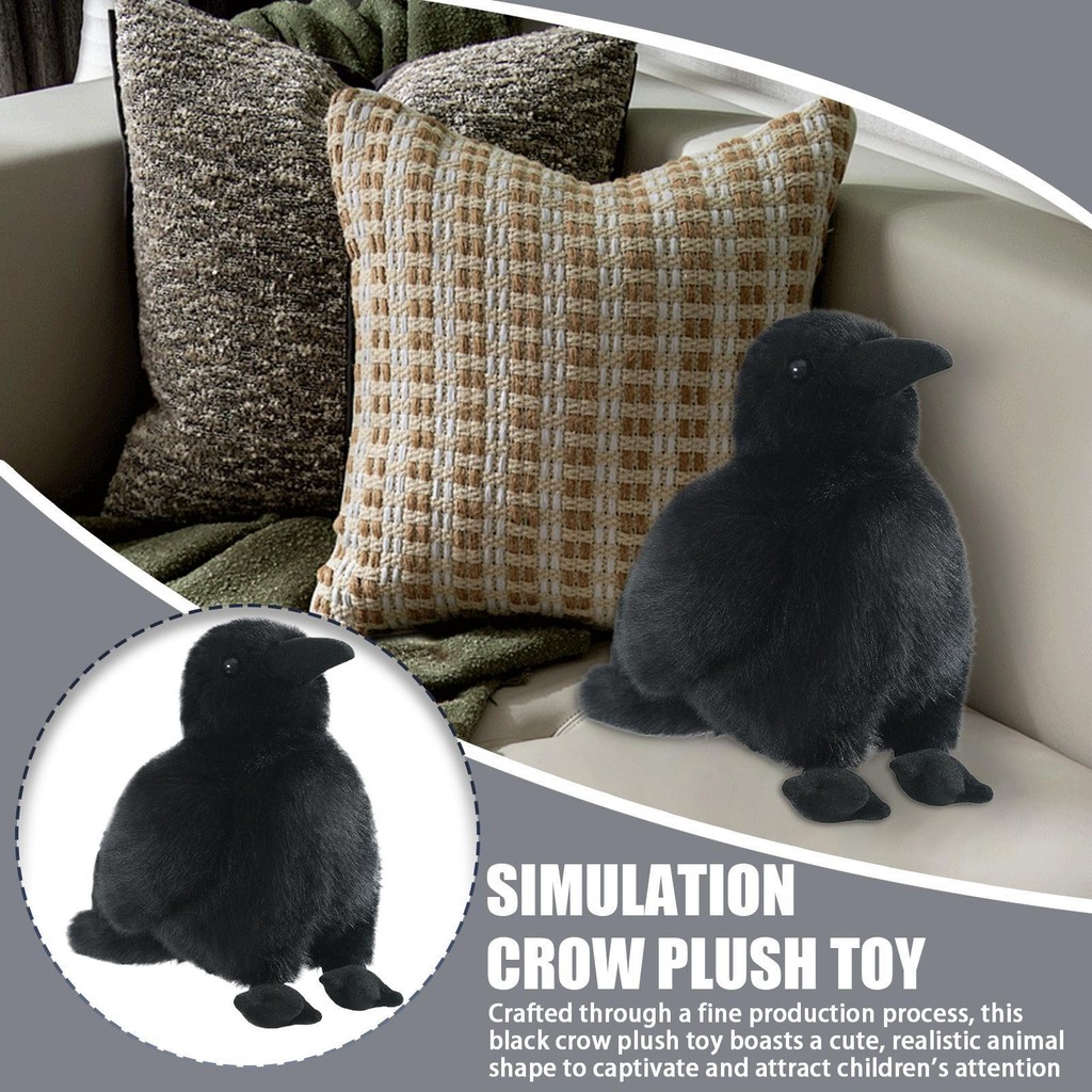 Crow Stuffed Animals 25cm Black Crow Plush Toy Realistic Design ...