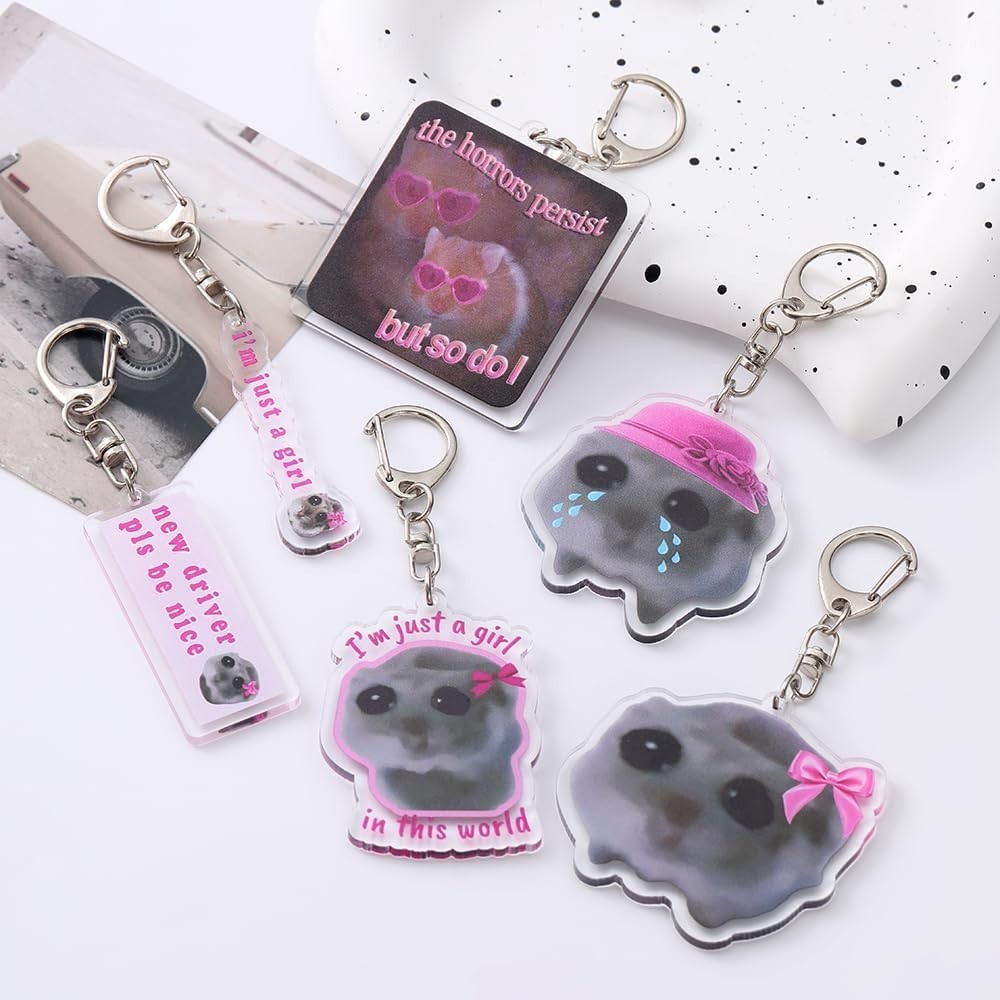Kawaii Sad Hamster Keychains Fashion Meme Im Just A Girl Acrylic ...