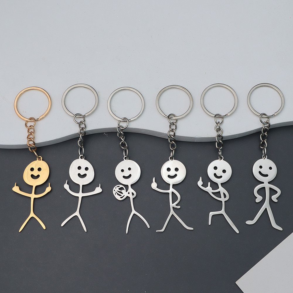Simple Stickman Shape Keychains Funny Doodle Gesture Metal Keyrings ...