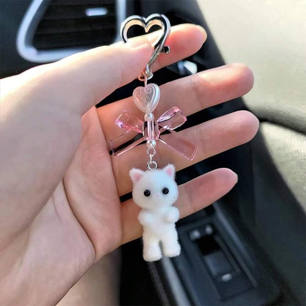 1pc Cute Cat Keychain,Fuzzy Kitty Cat Decor Gifts For Cat Lovers ...