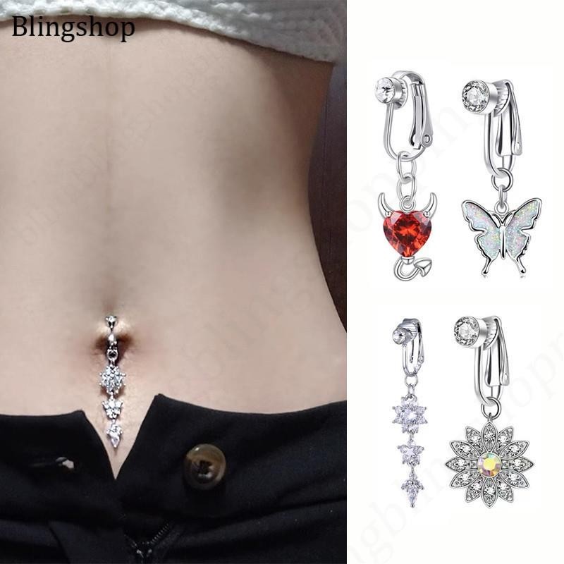1 Fashion Luxury Long Flower Zircon Belly Button Ring Ladies Close ...