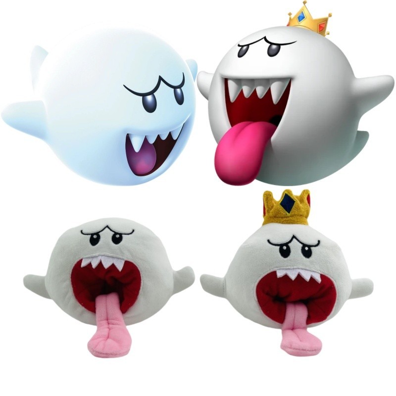 Super Mario White Boo Ghost Plush Toys - Crowned Ghost and Tongue-Out ...