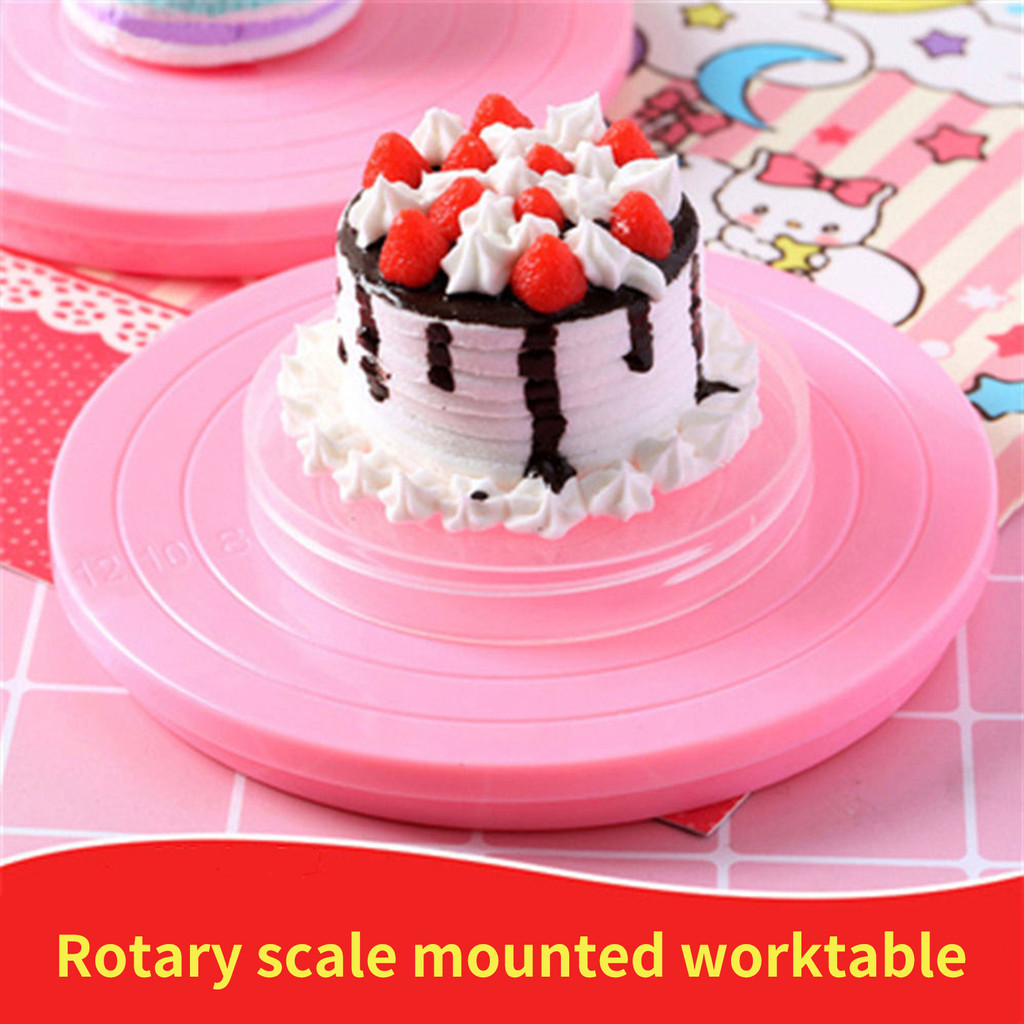 LSby_ 14cm Cake Turntable with Scale Design 360 Rotatable DIY Mini ...