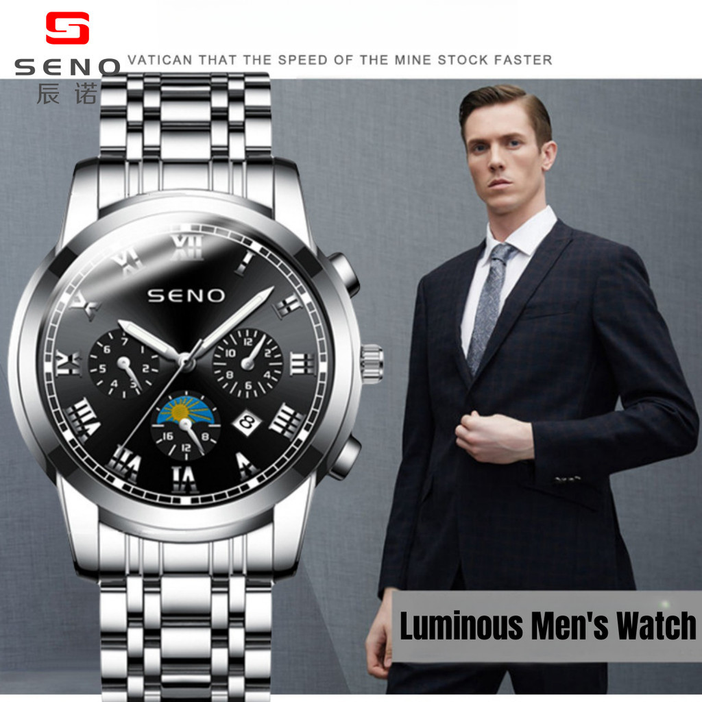 SENO Men's Watch Steel Band Business Quartz Luminous Wristwatch With ...