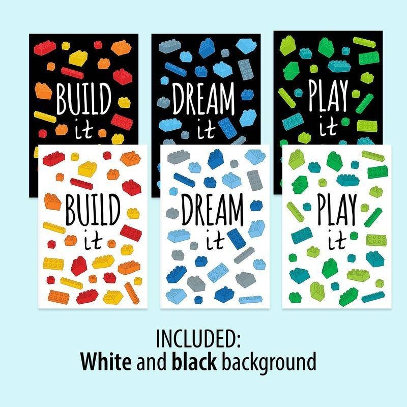 Colourful Bricks Art Print Game Room Decor Poster Kids Room Colorful ...