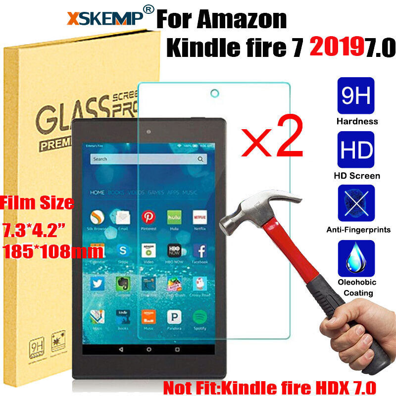 2Pcs For Amazon Kindle Fire 7 9th Tempered Glass Screen Protector Cover ...