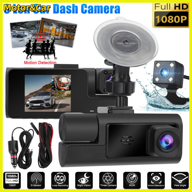 jianting Car DVR Dash Cam Front And Rear Inside 3 Channel 1080P, 2-inch ...
