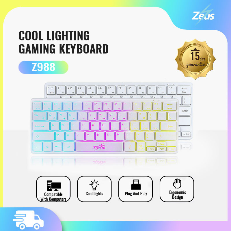 Zeus Z-988 64 Keys Ultra-thin Wired Gaming Keyboard RGB Luminated Backlit Keyboard Multi Color ...