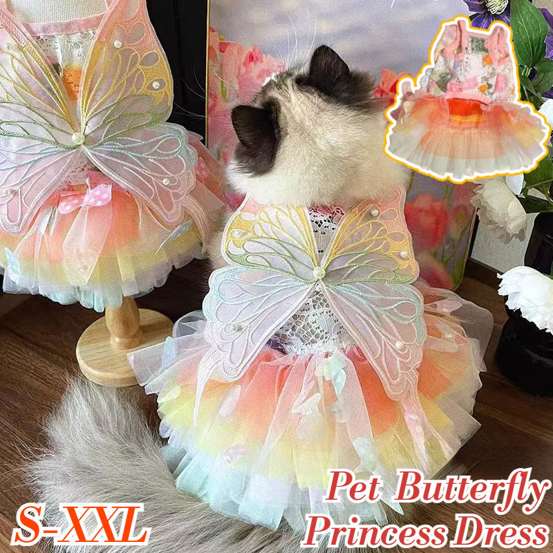 Cat Dog Princess Dress Butterfly Fluffy Lace Tulle Dress Summer Pet ...