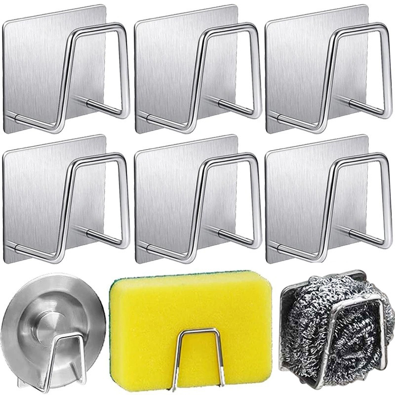 Self-Adhesive Sink Drain Drying Rack Stainless Steel Sponges Holder Kitchen Storage Hook ...