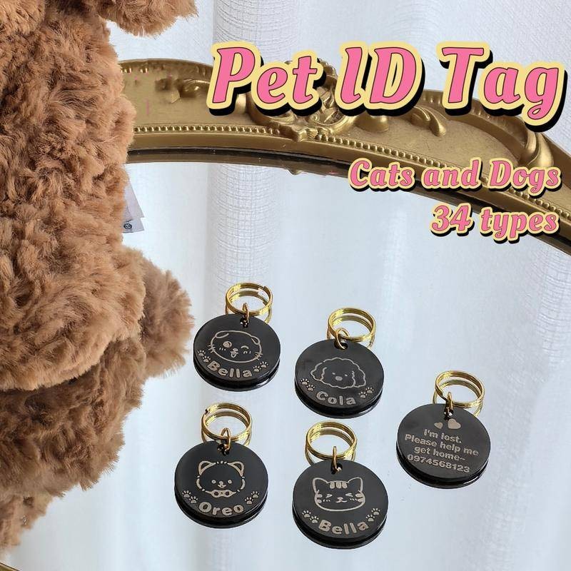 【Free Engraving】Pet Name Tag Dog 2.5cm ID Black Tag Cat Customized ...