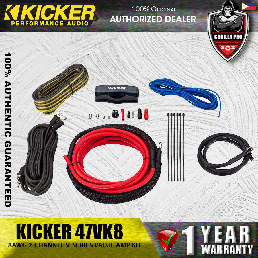 KICKER VK8 8AWG Complete Amplifier Installation Kit with 2-Channel RCA Interconnects, OFC Power ...