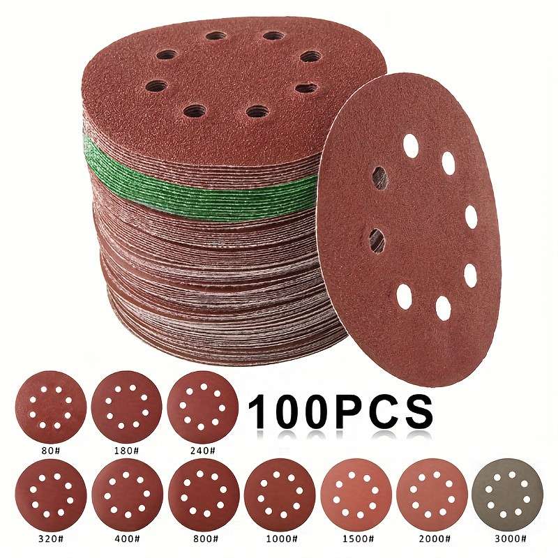 100Pcs/Set 5Inch 125mm Round Sandpaper 8 Holes Disk Sand Sheets Grit 80 ...