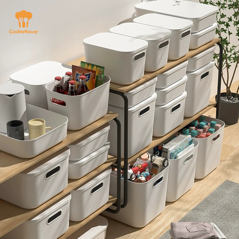 CKFR Plastic Storage Bins Stackable Baskets With Lid And Handle ...