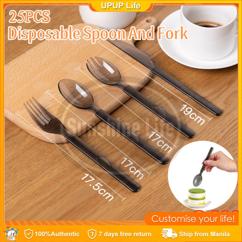 25PCS Disposable Utensils Cutlery Set Plastic Spoon And Fork For Catere ...