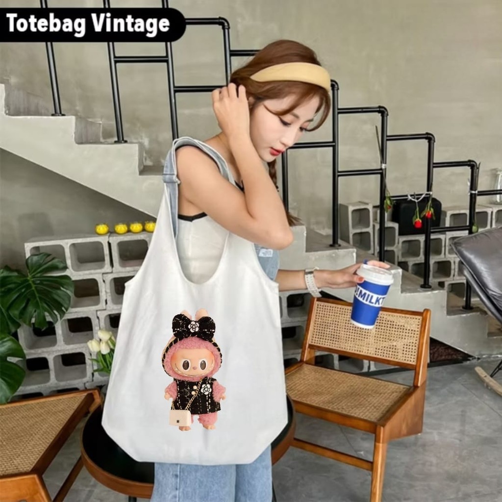 Racunimport.id - tas fashionable totebag Labubu canvas premium ...