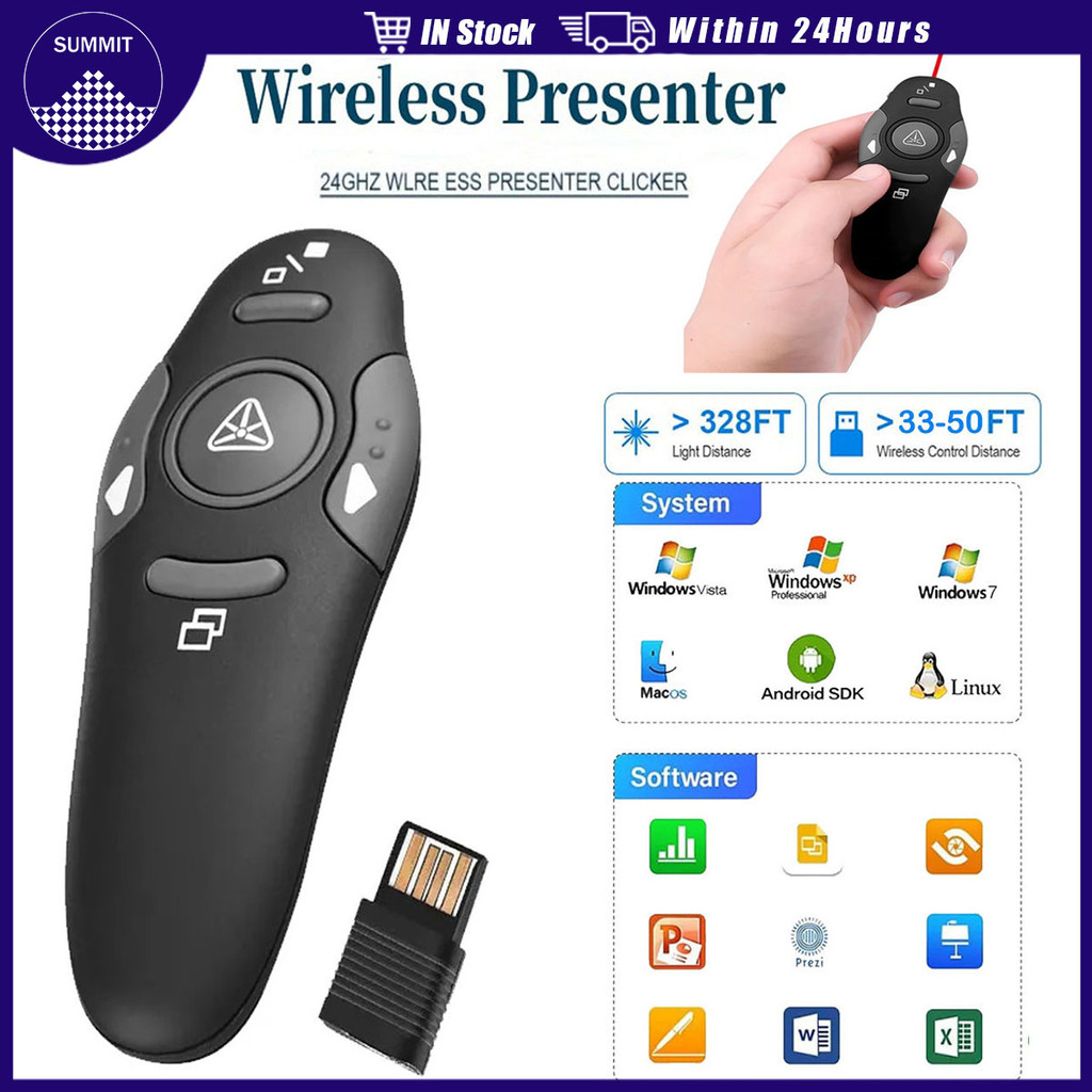 ABS 2.4GHz Wireless Pointer For Presentation Wireless PPT Clicker Laser ...